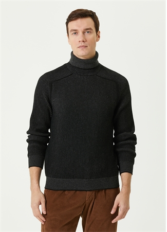Sease Erkek Siyah Balıkçı Yaka Ribli Kaşmir Kazak M EU