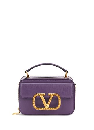 Valentino Garavani Kadın Mor Logolu Deri Omuz Çantası EU