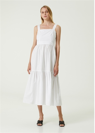 Beymen Collection Kadın Beyaz Kare Yaka Askılı Midi Elbise 36