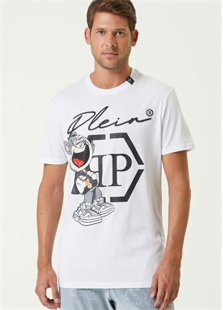 Philipp Plein Erkek Beyaz Figür Detaylı Logolu T-shirt L EU Philipp Plein Erkek Beyaz Figür Detaylı Logolu T-shirt L EU