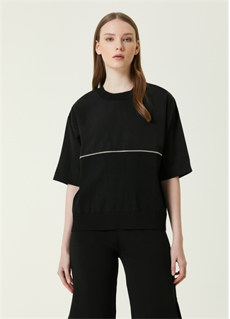 Beymen Club Kadın Siyah Garnili Zincir Şeritli Kısa Kol Kazak XS Beymen Club Kadın Siyah Garnili Zincir Şeritli Kısa Kol Kazak XS