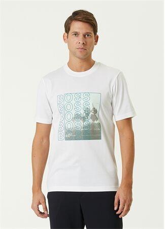 Boss Erkek Beyaz Logo Baskılı T-shirt S EU