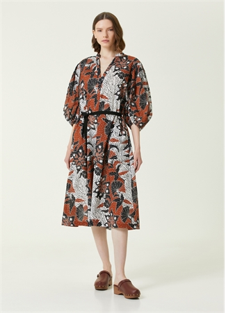 Maje Kadın V Yaka Desenli Beli Kuşaklı Midi Elbise 34 Fr
