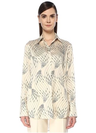 Victoria by Beckham Kadın Bej Siyah Desenli Saten Gömlek 2 US