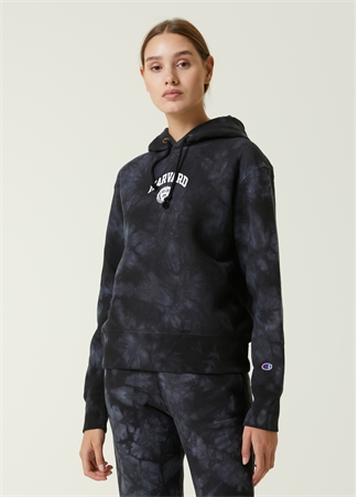 Champion Kadın Kapüşonlu Batik Desenli Sweatshirt Siyah XS EU