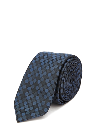 Pal Zileri Erkek Mavi Geometrik Desenli İpek Kravat Lacivert EU