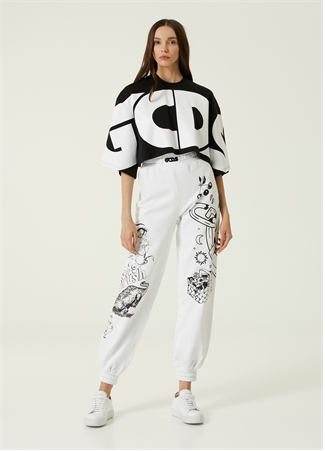 Gcds Kadın Siyah Oversize Logo Baskılı Crop T-shirt S EU