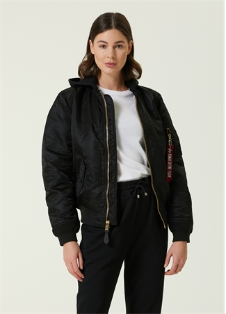 Alpha Industries Kadın Siyah Kapüşonlu Bomber Mont XS EU Alpha Industries Kadın Siyah Kapüşonlu Bomber Mont XS EU