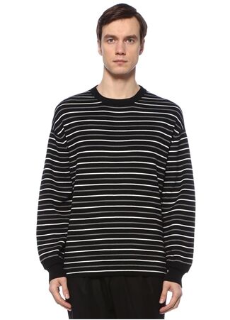 Juun.J Erkek Siyah Bisiklet Yaka Çizgili Yün Kazak S EU