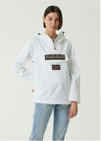 Napapijri Kadın Rainforest Beyaz Kapüşonlu Mont XS EU