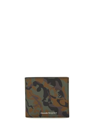 Alexander McQueen Erkek Haki Desenli Deri Cüzdan EU