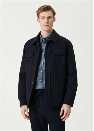 Beymen Collection Erkek Lacivert Yün Dış Gömlek 46 IT