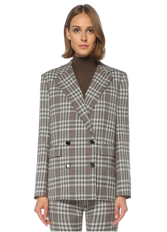 Theory Kadın Kelebek Yaka Ekoseli Kruvaze Yün Ceket 2 US