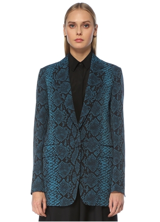 Dries Van Noten Kadın Mavi Yılan Desenli Yün Blazer Ceket 38 FR
