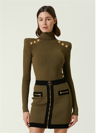 Balmain Kadın Haki Balıkçı Yaka Düğme Detaylı Kazak 36 FR Balmain Kadın Haki Balıkçı Yaka Düğme Detaylı Kazak 36 FR