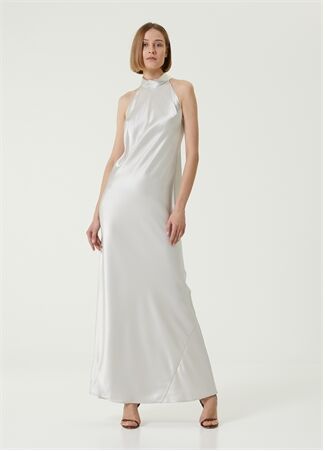 Galvan Kadın Silver Halter Yaka Maksi Abiye Elbise Gri 36 FR