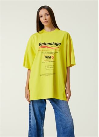 Balenciaga Kadın Sarı Bisiklet Yaka Logolu T-shirt XS EU