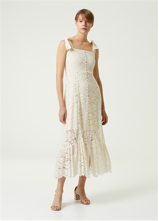 Beymen Club Kadın Beyaz Kare Yaka Midi Dantel Elbise 34