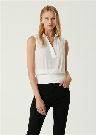 Network Kadın Slim Fit Beyaz İpek Bluz Bej M EU