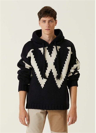 Jw Anderson Erkek Lacivert Beyaz Kapüşonlu Logolu Yün Sweatshirt M EU Jw Anderson Erkek Lacivert Beyaz Kapüşonlu Logolu Yün Sweatshirt M EU