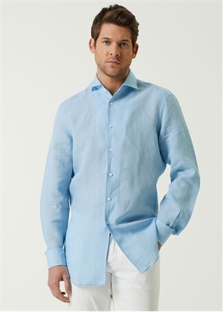 Pal Zileri Erkek Mavi Keten Gömlek 40 IT