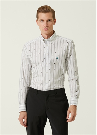Etro Erkek Beyaz Çizgili Puantiyeli Gömlek 40 IT