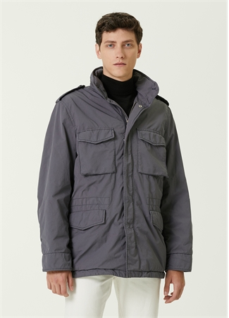 Aspesi Erkek Gri Kapüşonlu Omuzları Apoletli Kaban M EU Aspesi Erkek Gri Kapüşonlu Omuzları Apoletli Kaban M EU