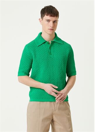 Bottega Veneta Erkek Yeşil Polo Yaka Dokulu T-shirt M EU