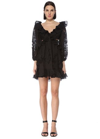 Zimmermann Kadın Brighton Scallop Siyah Sırt Dekolteli Mini Elbise 2 US Zimmermann Kadın Brighton Scallop Siyah Sırt Dekolteli Mini Elbise 2 US