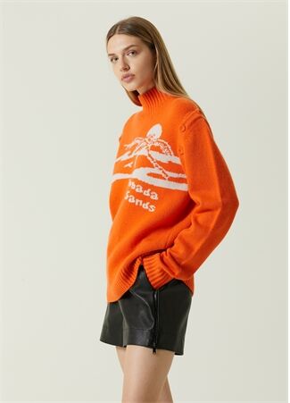 Christopher Esber Kadın Turuncu Dik Yaka Kol Detaylı Yün Kazak 0 US