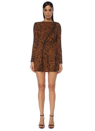 Kadın Kahverengi Desenli Mini Elbise 36 IT