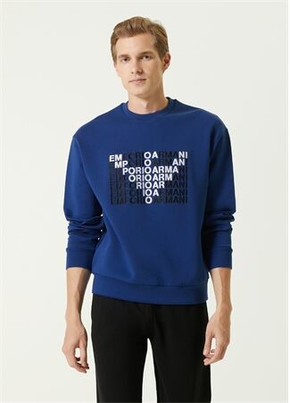 Emporio Armani Erkek Mavi Logo Detaylı Sweatshirt S EU