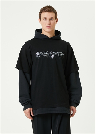 Balenciaga Erkek Siyah Logolu Kol Detaylı Sweatshirt S EU Balenciaga Erkek Siyah Logolu Kol Detaylı Sweatshirt S EU