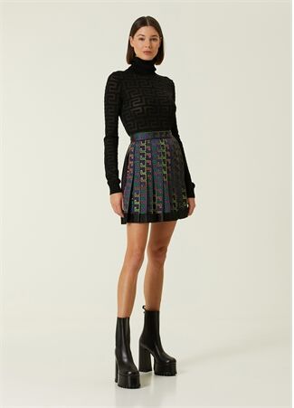 Versace Kadın Siyah Desenli Pilili Mini Etek 42 IT
