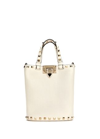 Valentino Garavani Kadın Rockstud Beyaz Deri Omuz Çantası EU