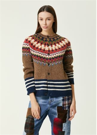 Dsquared2 Kadın Kahverengi Bisiklet Yaka Jakarlı Hırka XS EU