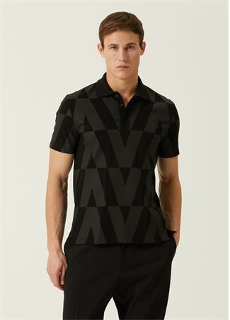 Valentino Erkek Siyah Polo Yaka Logo Desenli T-shirt S EU