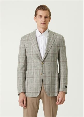 Pal Zileri Erkek Gri Kareli İpek Ceket 48 IT