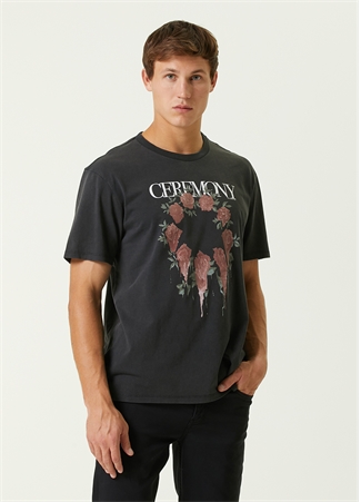 Allsaints Erkek Ceremony Siyah Çiçek Desenli T-shirt S EU Allsaints Erkek Ceremony Siyah Çiçek Desenli T-shirt S EU