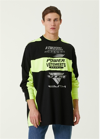 VETEMENTS Erkek Neon Sarı Siyah Patchwork Detaylı Sweatshirt S EU VETEMENTS Erkek Neon Sarı Siyah Patchwork Detaylı Sweatshirt S EU