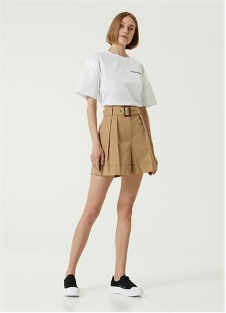 Alexander McQueen Kadın Kamel Yüksek Bel Kemerli Şort Kahverengi 40 IT