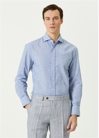 Brunello Cucinelli Erkek Slim Fit Mavi Oxford Gömlek S EU