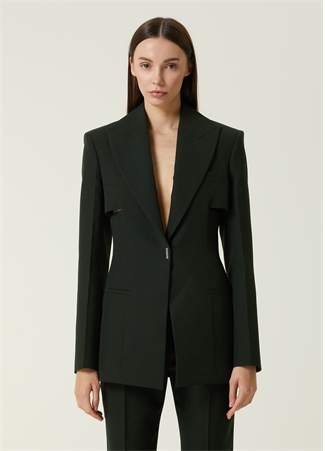 Givenchy Kadın Koyu Yeşil Kesim Detaylı Yün Ceket 36 FR
