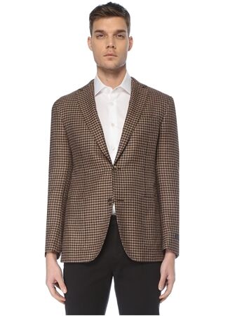 Pal Zileri Erkek Kahverengi Kelebek Yaka Desenli Yün Ceket 50 IT