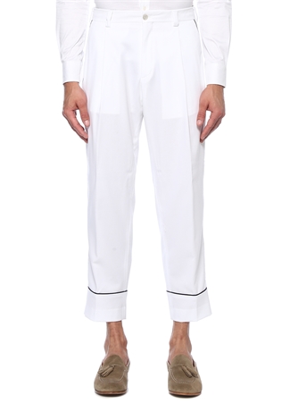 Pal Zileri Erkek Beyaz Yüksek Bel Kontrast Dikişli Pantolon 50 IT