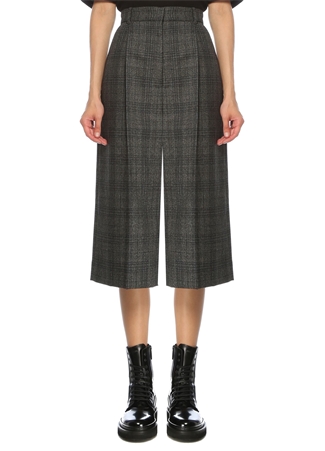 Sandro Kadın Antrasit Ekoseli Bol Paça Crop Pantolon Gri 34 FR