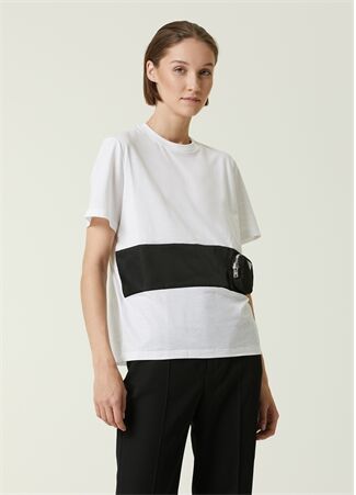 Prada Kadın Beyaz Bisiklet Yaka Cep Garnili T-shirt L EU