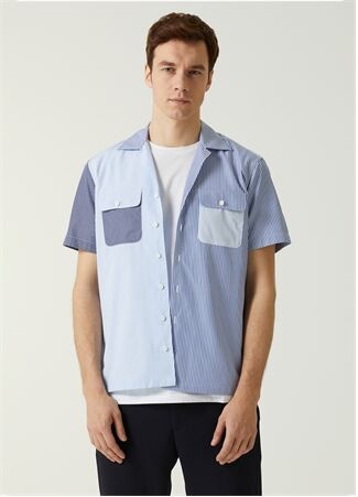 Academia Erkek Mavi İngiliz Yaka Patchwork Çizgili Gömlek XS EU Academia Erkek Mavi İngiliz Yaka Patchwork Çizgili Gömlek XS EU