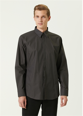 Fendi Erkek Siyah İngiliz Yaka Mikro Desenli Gömlek 40 IT