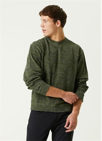 Kenzo Erkek Haki Leopar Desenli Sweatshirt S EU